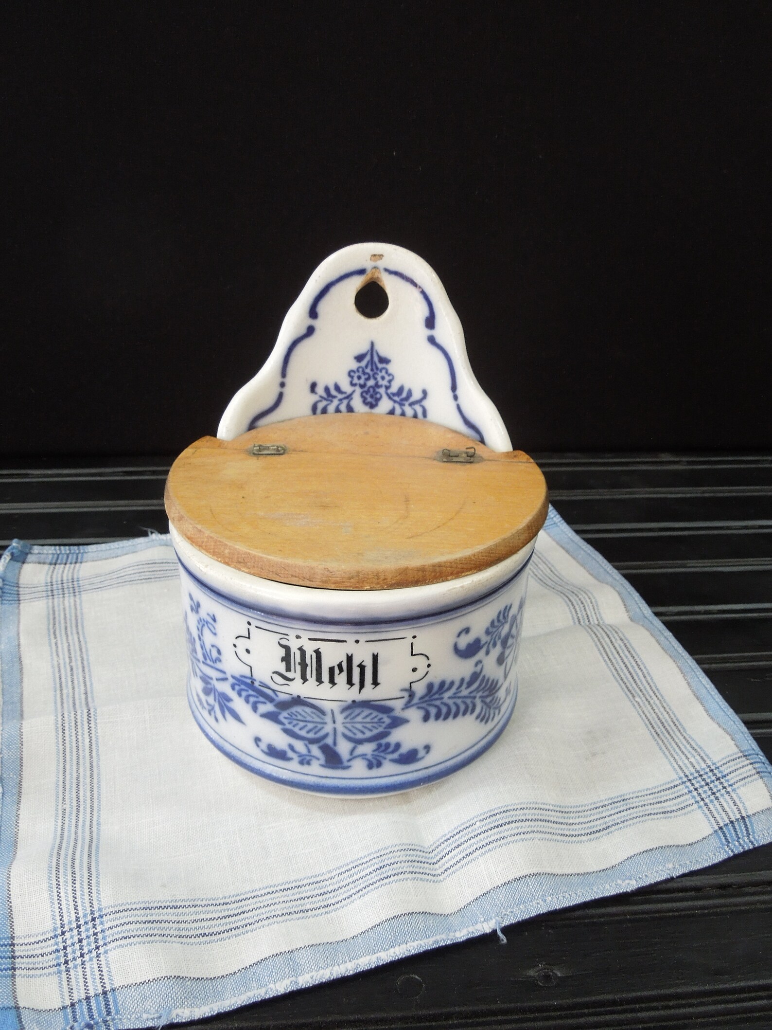 Stoneware Wall Hanging Mehl / Flour Cellar Blue White Antique - Etsy