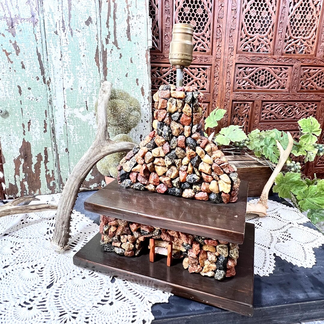 Clever Folk Art Lamp Base Stone 2 Sided - Wood Mantel - Lighting for ...