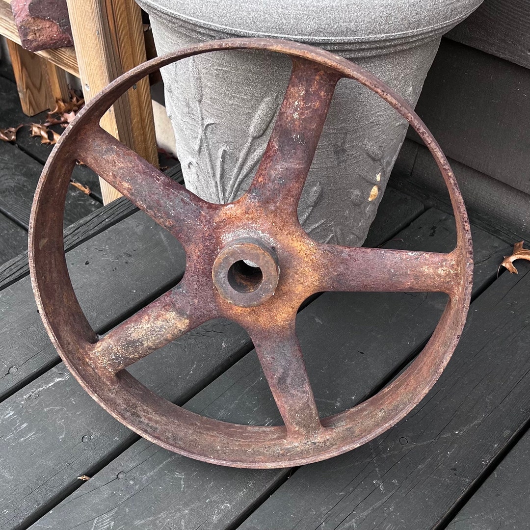Large Wheel Pulley Cast Metal 15 7/8 Diameter Scrap Metal Art Lawn ...
