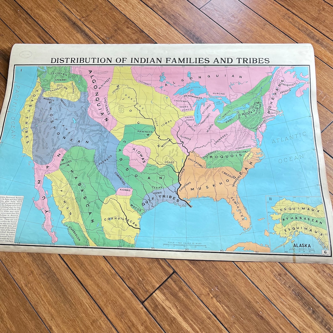 Big Map Vintage 1940's America Native American Indians Tribes ...