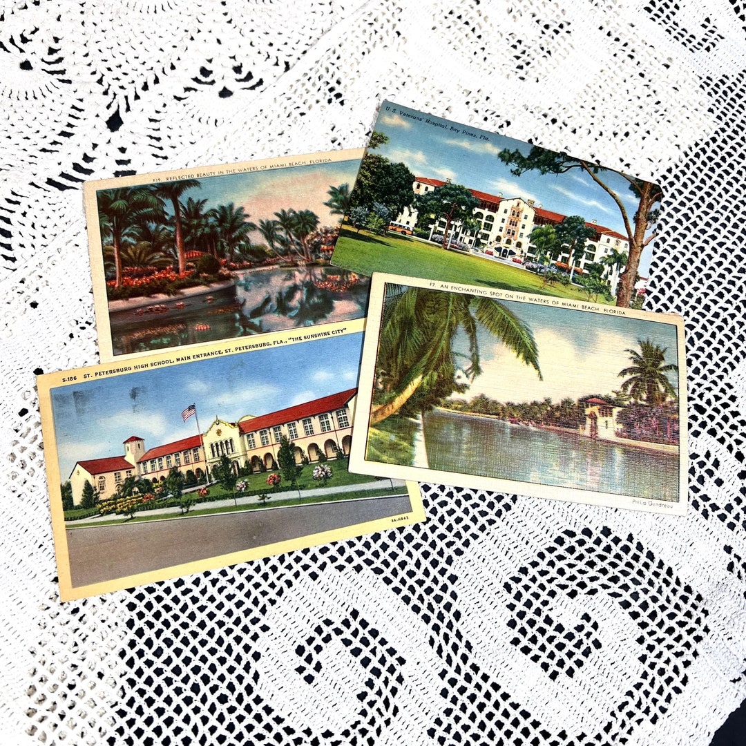 4 Vintage Linen Postcards Florida Scenes - St. Petersburg, Miami 1943 ...