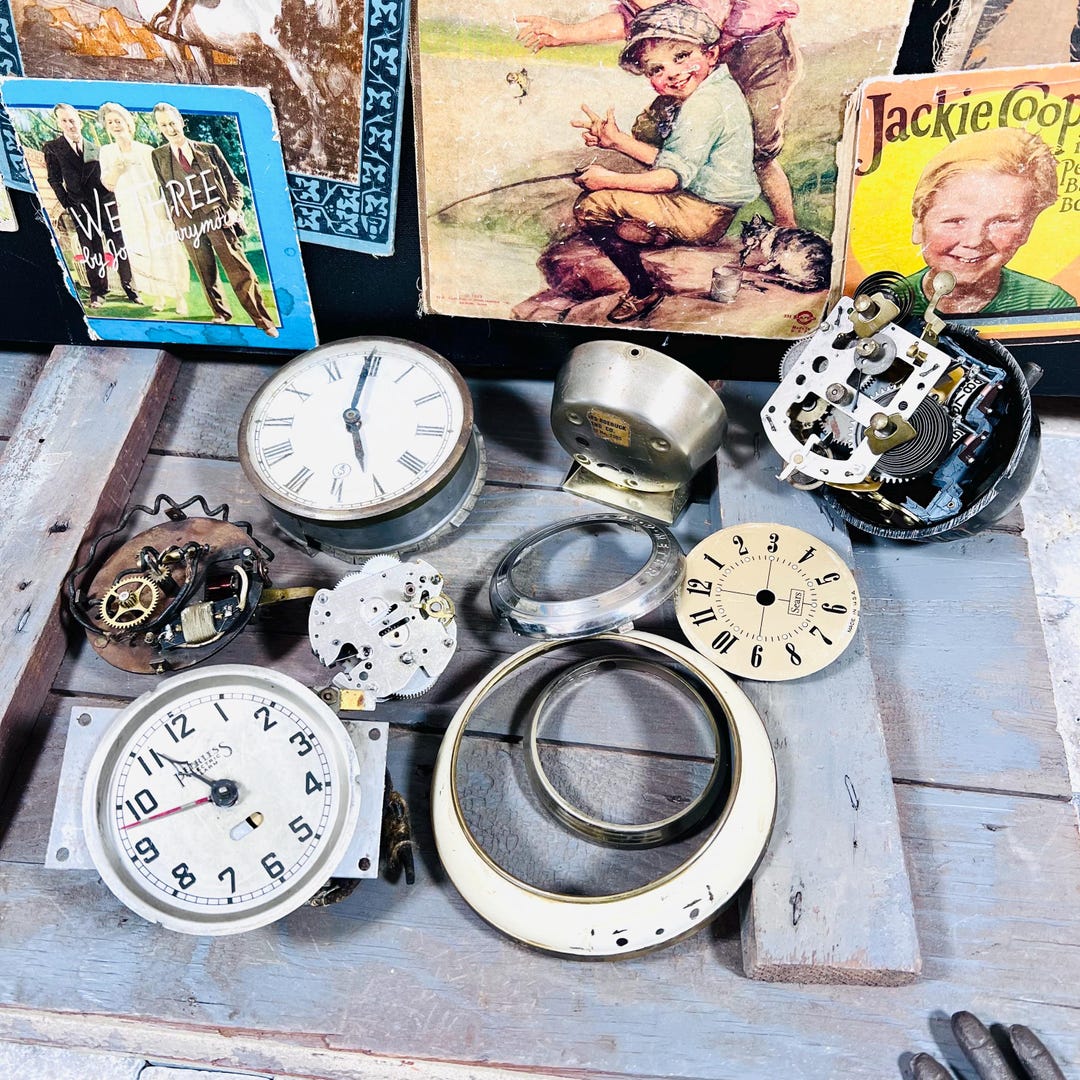 Collection of Metal Clock & Other Parts - Cogs, Dials Gears Parts ...