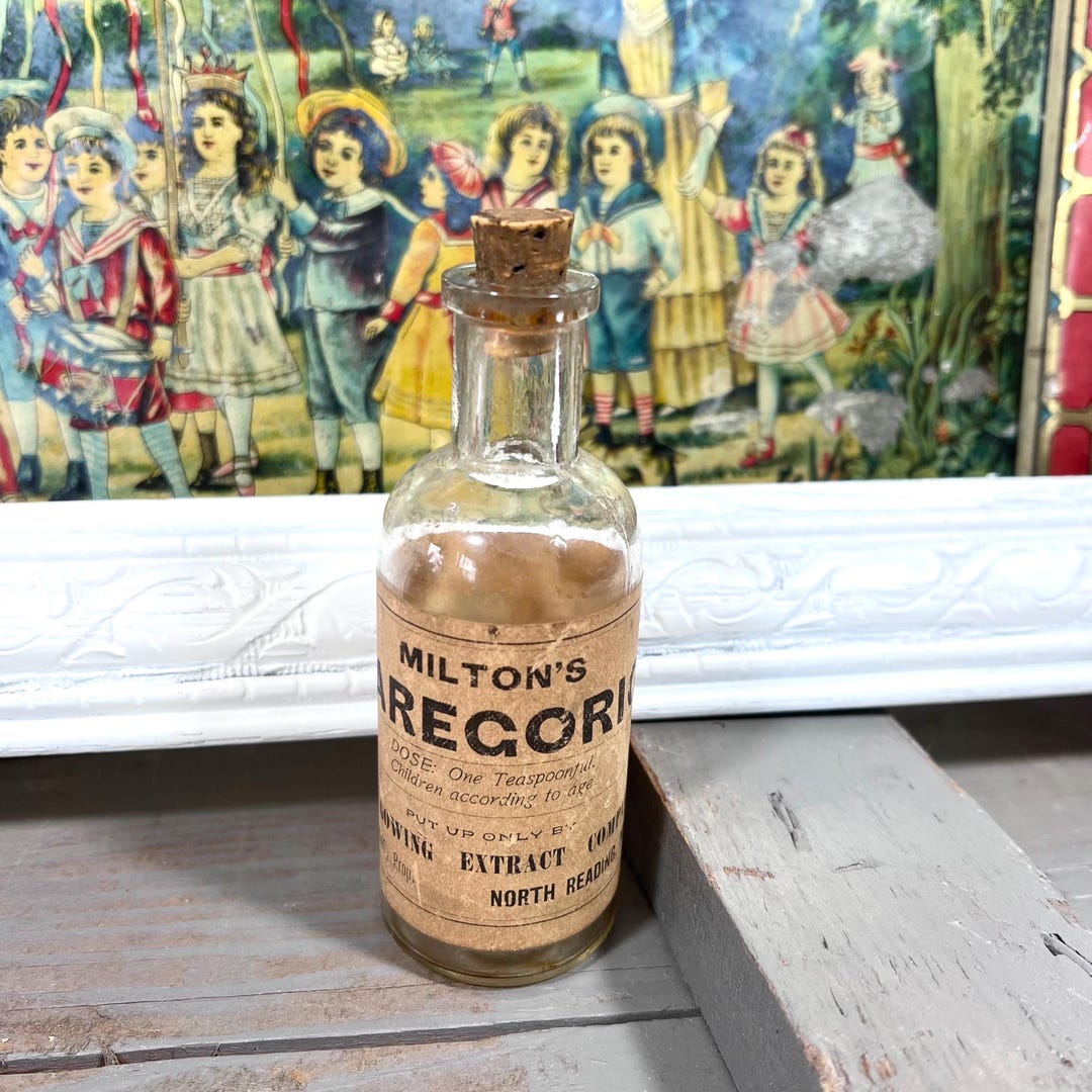Milton's Paregoric Clear Glass Bottle W/ Label & Cork Stopper - Vintage ...