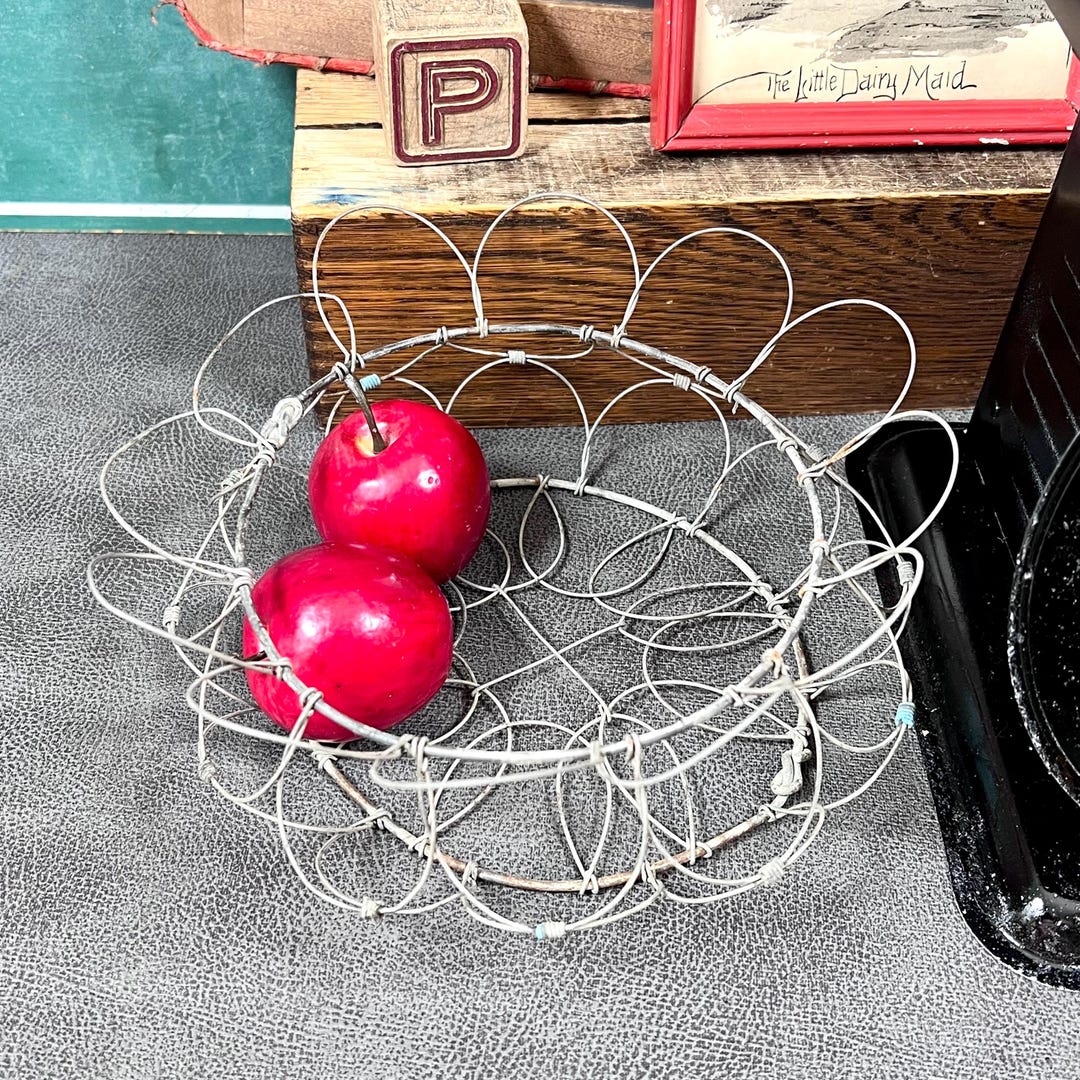 Wire Collapsible Egg Basket Vintage Early 1900's - Farmhouse Kitchen ...