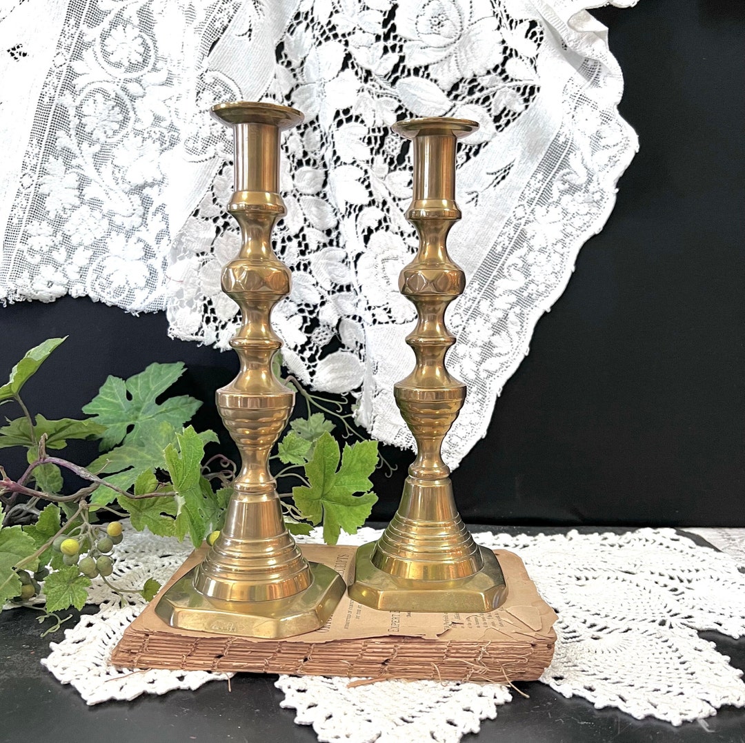Pair of Candlestick Holders for Taper Candles W/ Beehive and Diamond ...