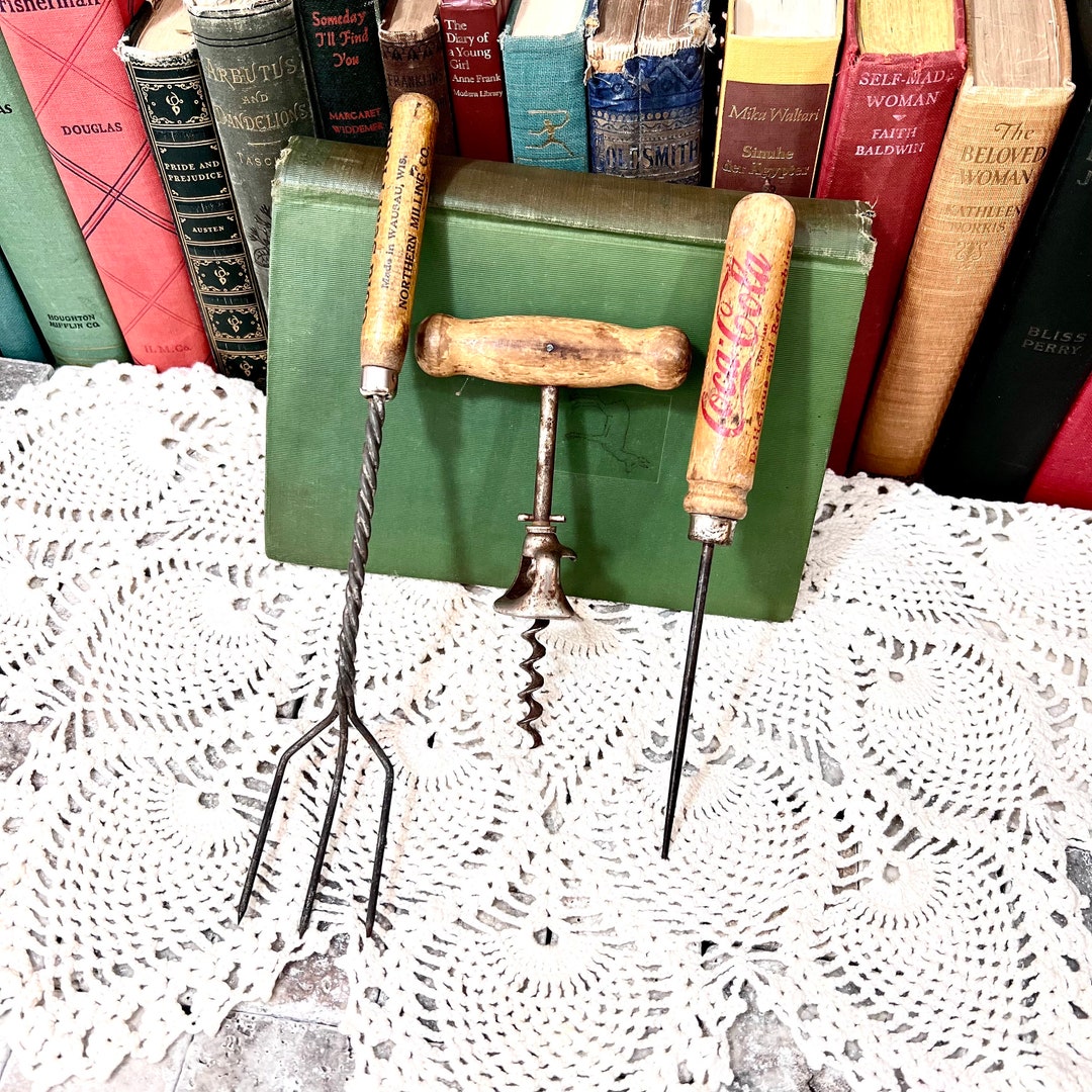 Wood Handle Utensils Collection of 3 Coca Cola Ice Pick Gold Seal Flour ...