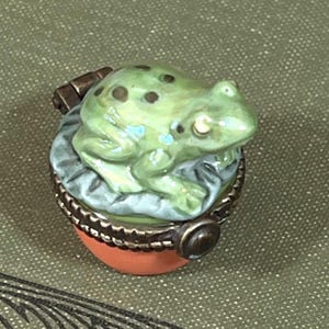 Kiss a Porcelain Frog Box - Tiny Collectible W/ Green Frog Topper ...