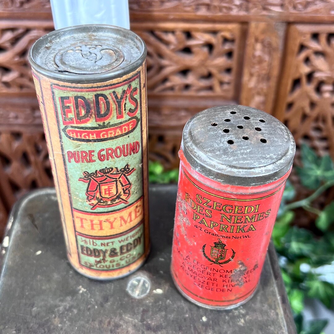 Rustic Aged Antique Spice Tin Grouping - Eddy's Thyme Tin W/ Paper ...