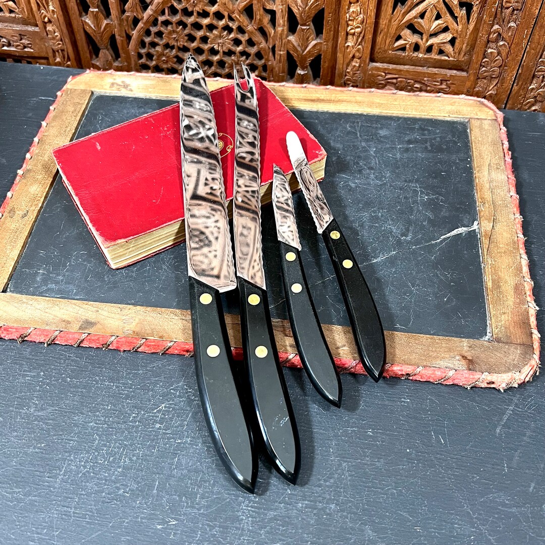 4 Stanley Kitchen Knife Set Retro Black Bakelite Handles Stainless ...