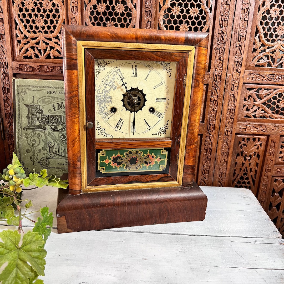 Antique Mantle Shelf Cabinet Clock by Gilbert 1868 Wood Case - Non ...