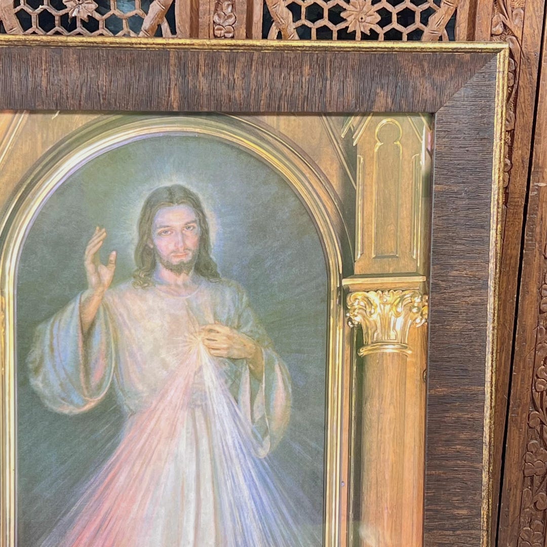 Framed Wall Decor Print of Divine Mercy Jesus - Religious Vintage Art ...