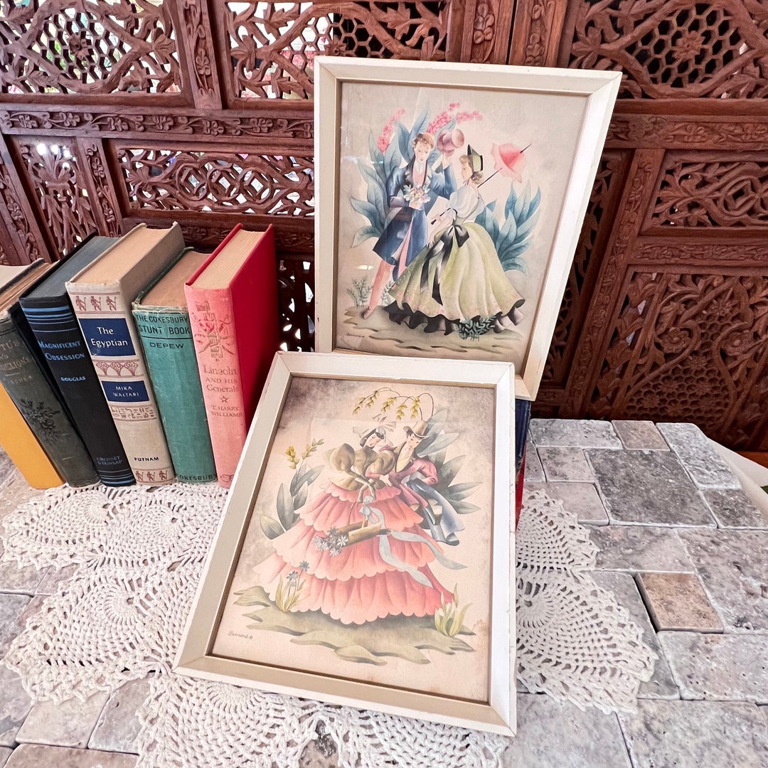 Wall Art Bernard Prints of Courting Couples Vintage Artwork Mid Century ...
