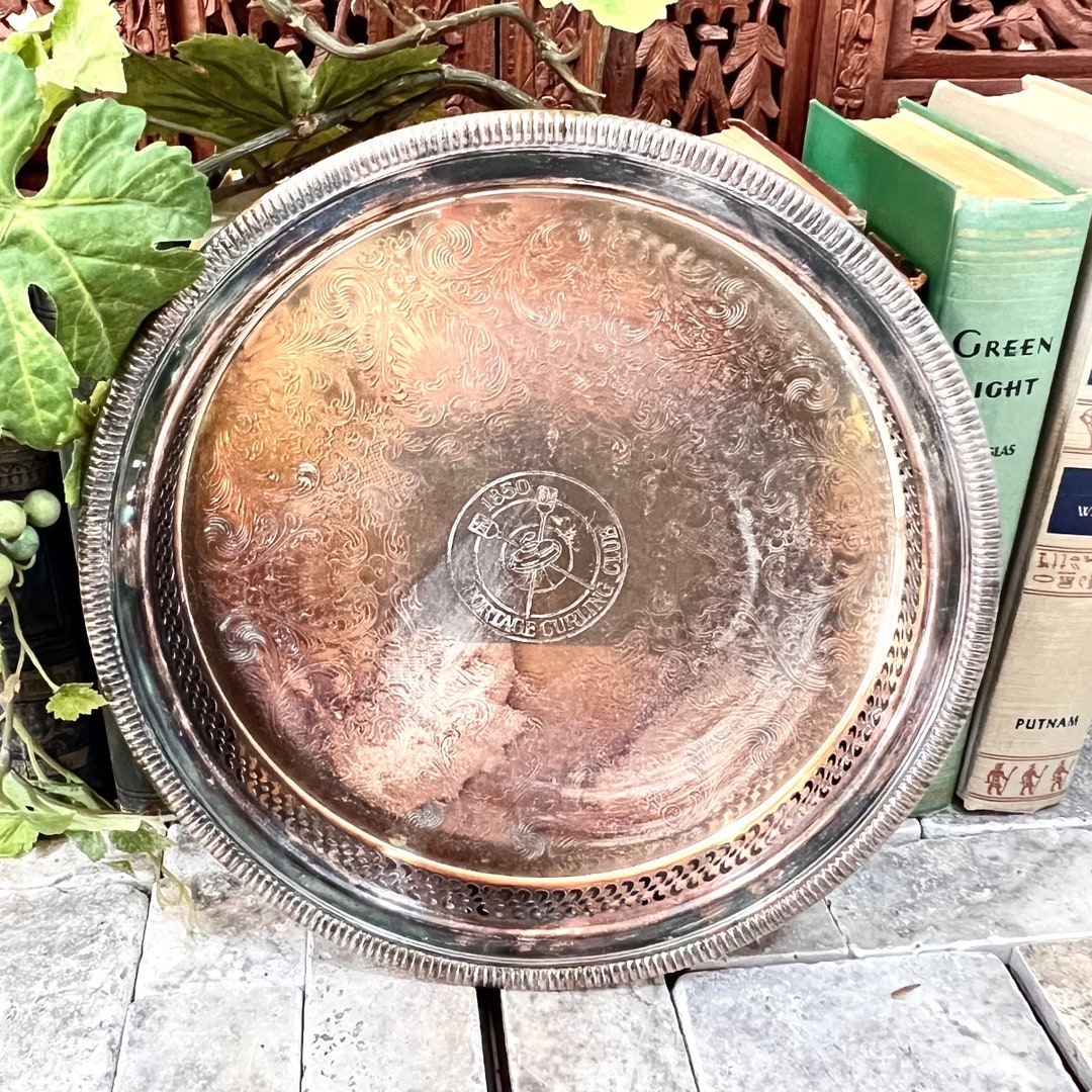 Round Silver Plated Trophy Tray Engraved 1850 Portage Wisconsin Curling ...