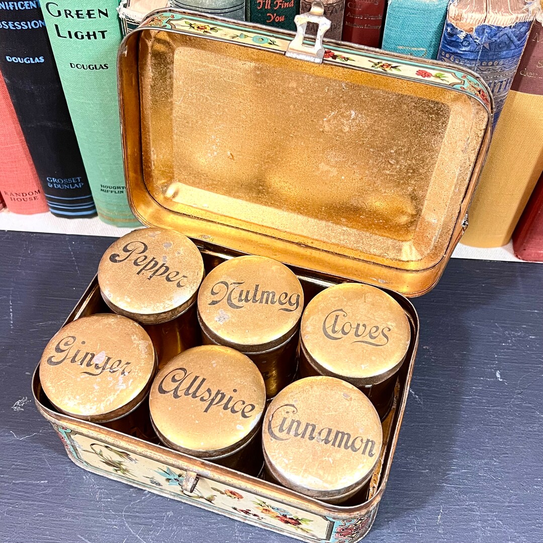 She Can Finally Find the Nutmeg Tin Kitchen Spice Box W/ Flower Design ...