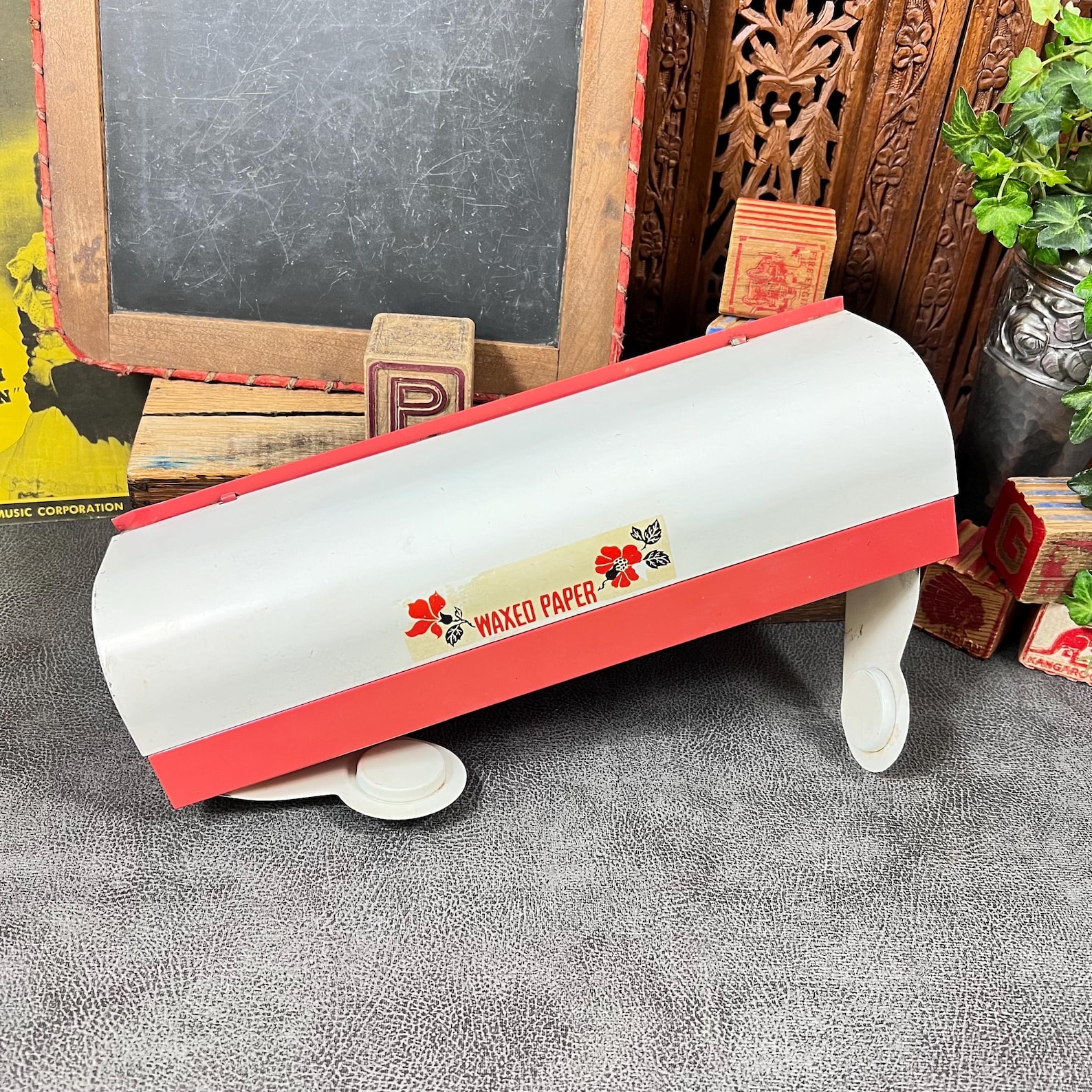 Wall Hanging Wax Paper Dispenser Vintage Retro MCM Kitchen Decal Flower ...