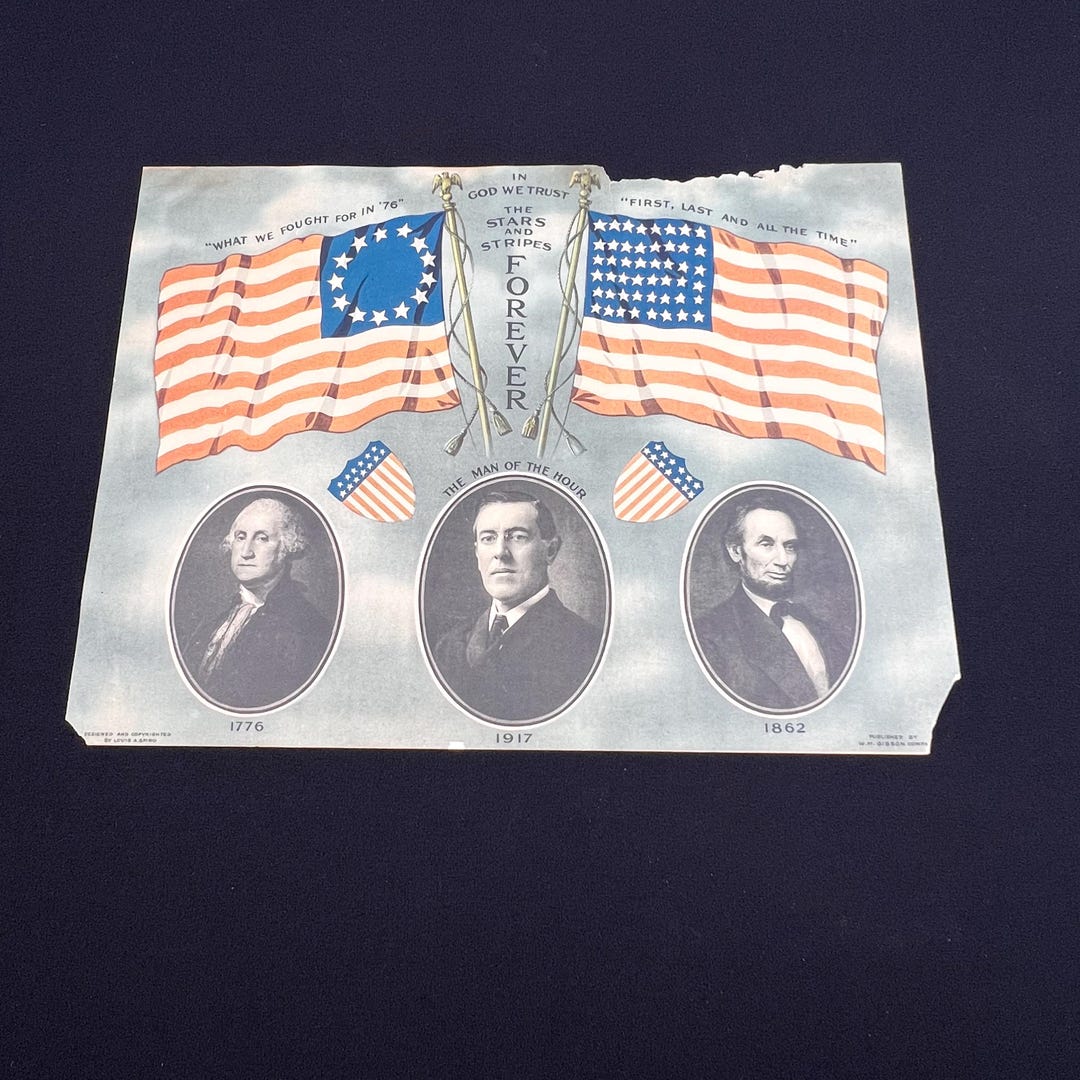 Patriotic Print for the Great War Lincoln, Washington & Woodrow Wilson ...