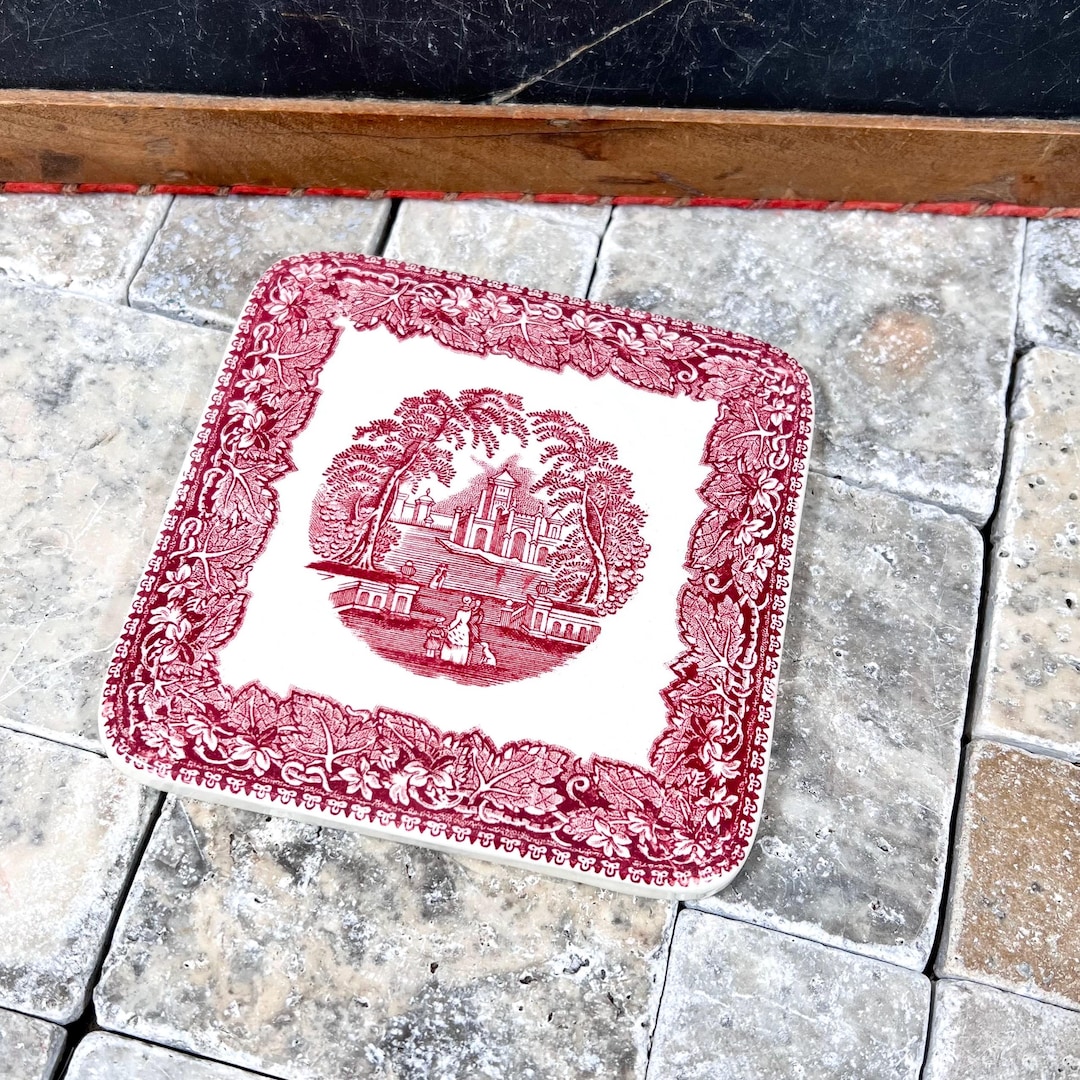 Masons Vista Red Trivet Tile Ironstone Ceramic rare Unusual Vintage ...