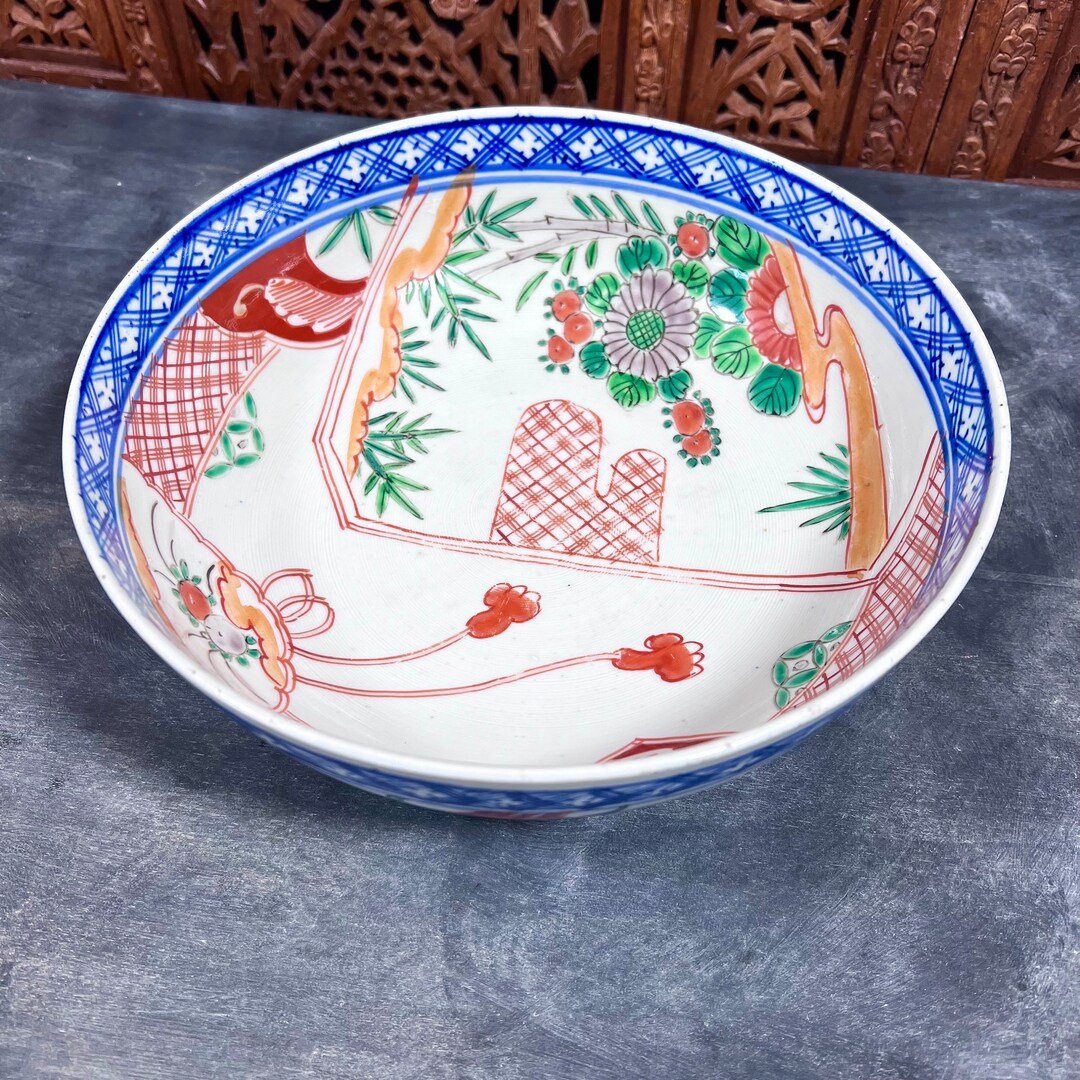 Lovely Chinoiserie Asian Inspired Motif on Large Ceramic Bowl Vintage ...