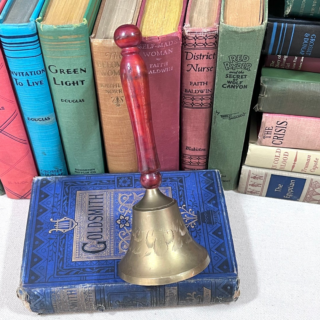 Hand Brass Bell W/ Wood Handle Maid Service, Invalid Help Prop Display ...