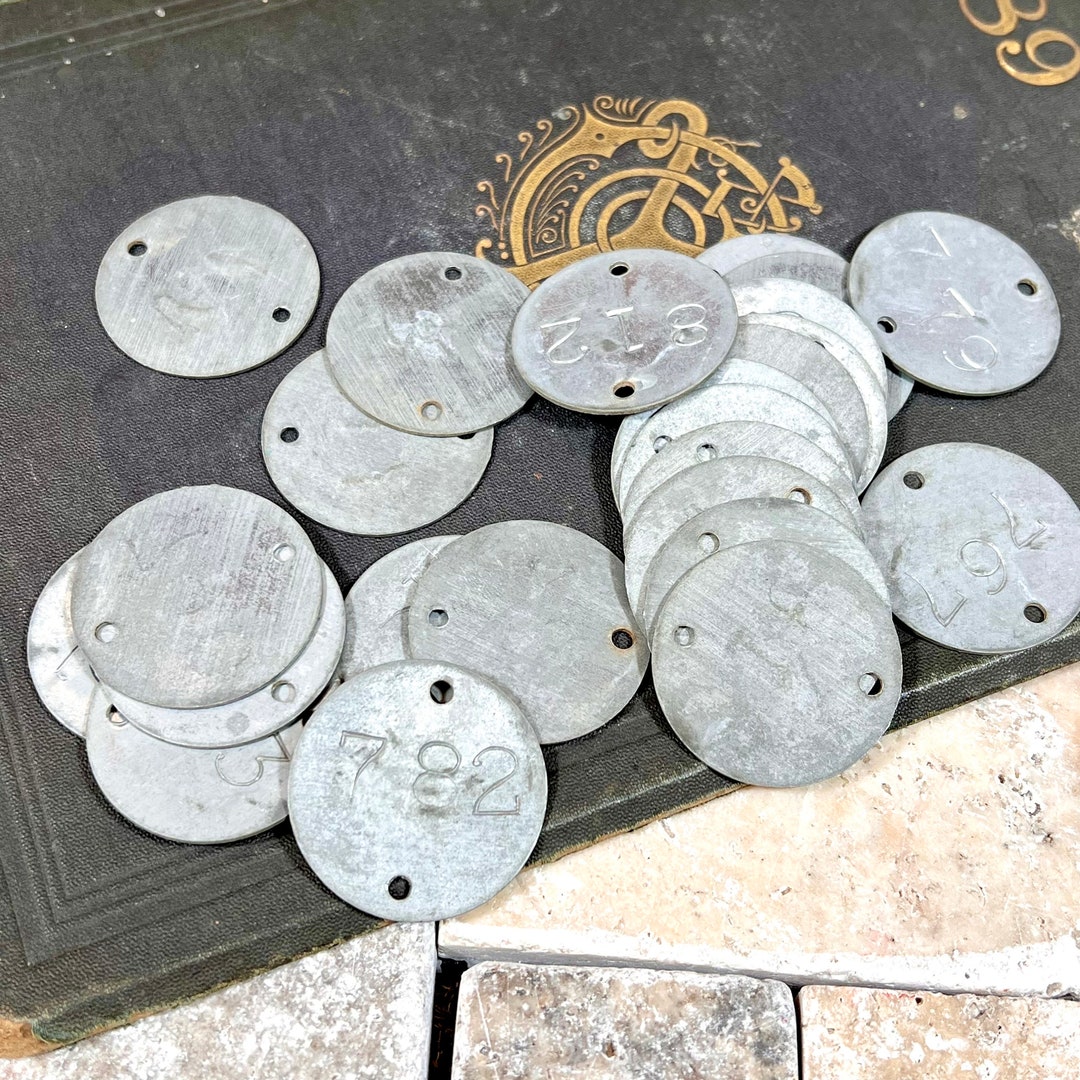12 Numbered Metal Disks - Vintage Die Cut Round Tags - Vintage Crafts ...