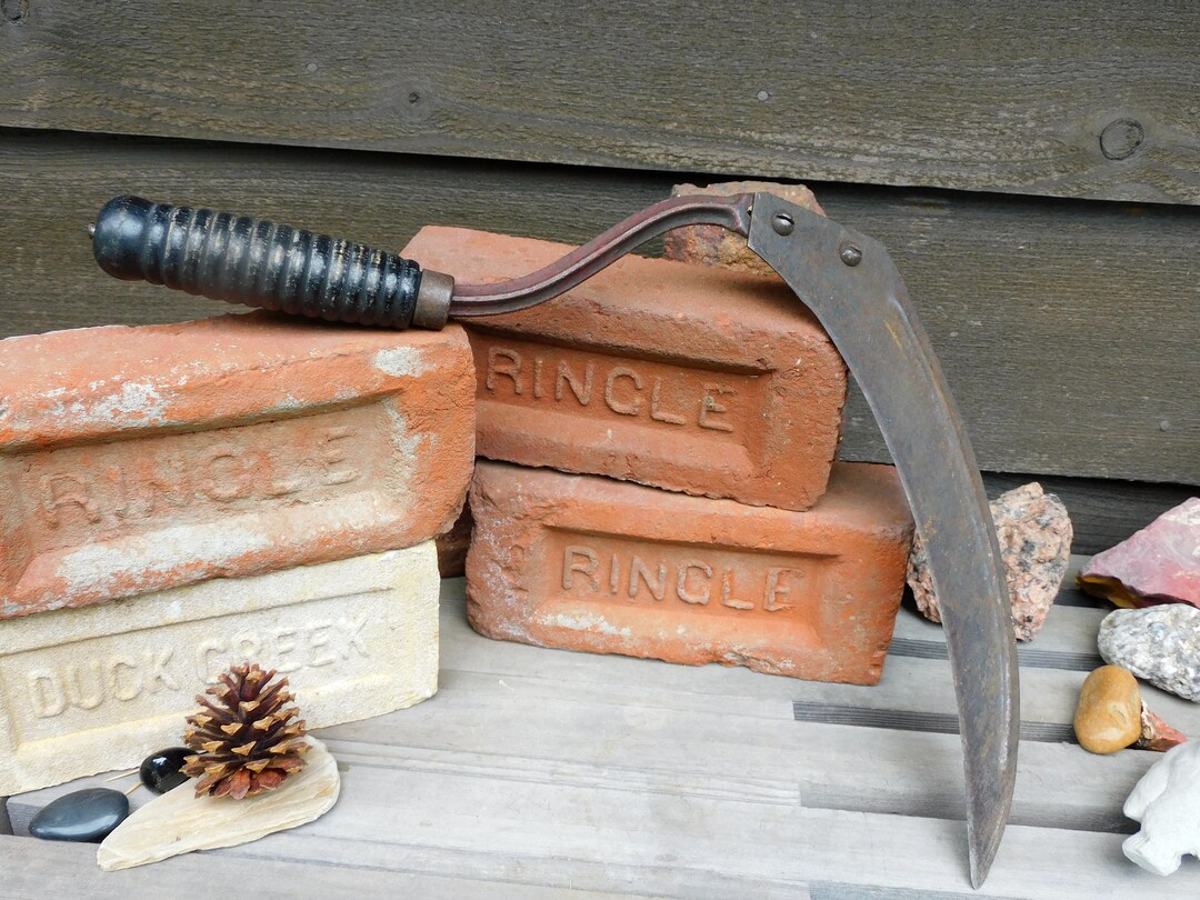 Halloween Party Scythe W/ Black Wood Handle Vintage Sickle Ridged Black ...