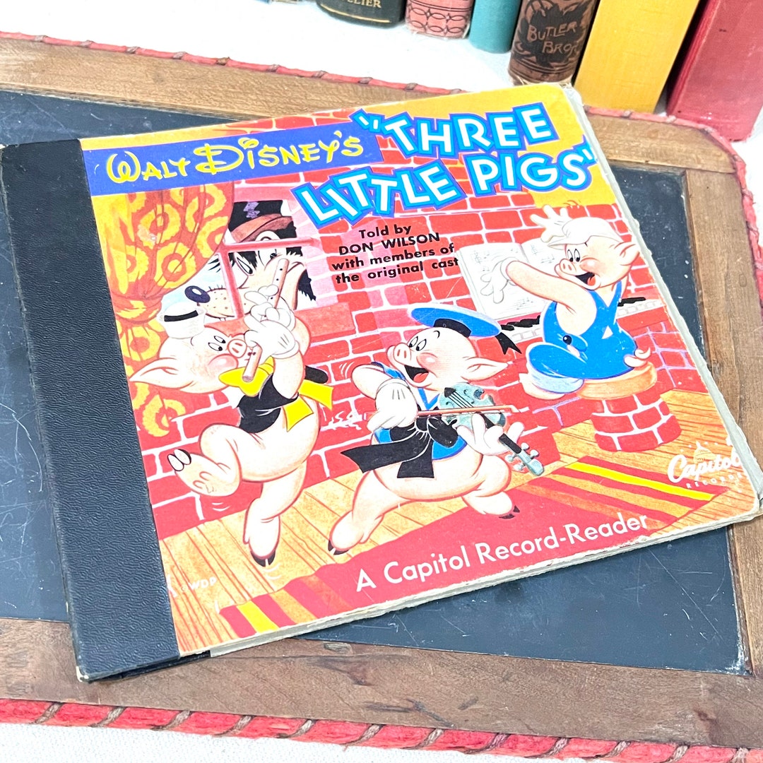 1949 Vinyl Vintage Record & Book Walt Disneys three Little Pigs ...