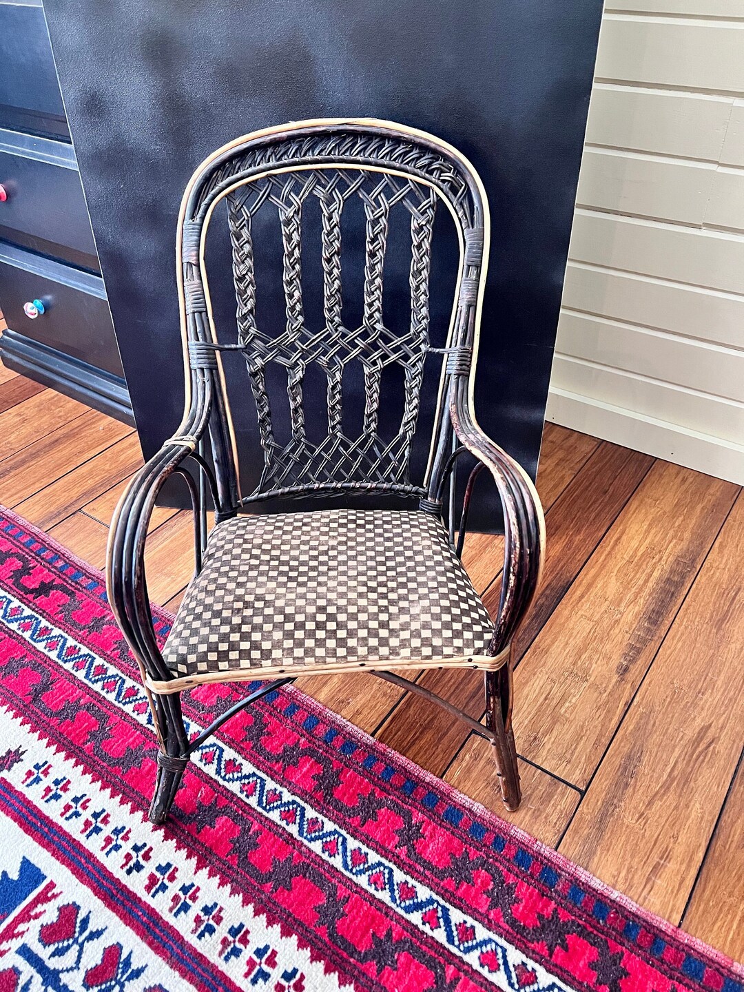 Rare Antique Braided Wicker Back Chair 1800's - Velvet Chair Seat ...