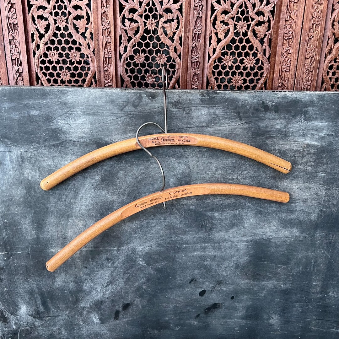 Two Curved Wood Clothes Hangers Vintage Early 1900's -please Read ...