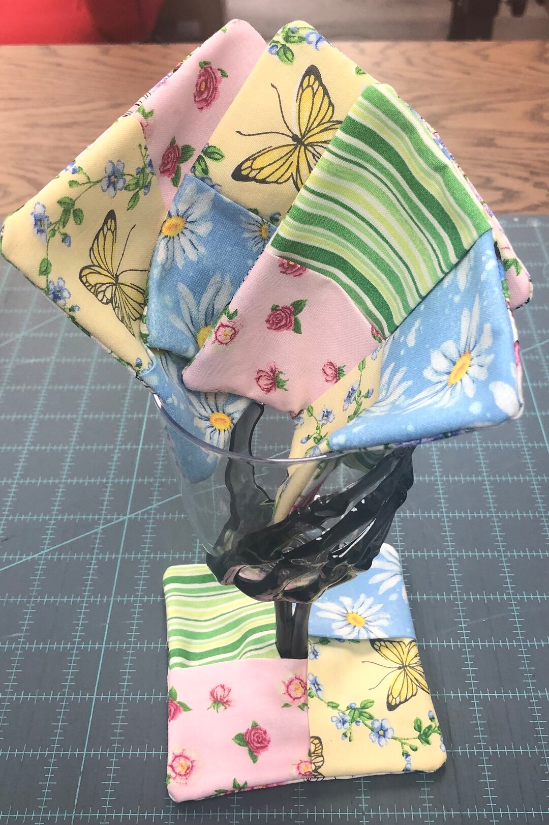 Bluebird and Floral Fabric Coasters/wine Glass Slippers -set of 4 - Etsy