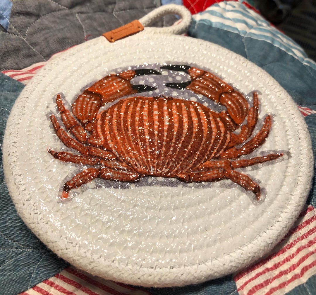 Striped Crab Coaster Trivet Coiled Rope Clothesline (7” W X 6”H Oval ...