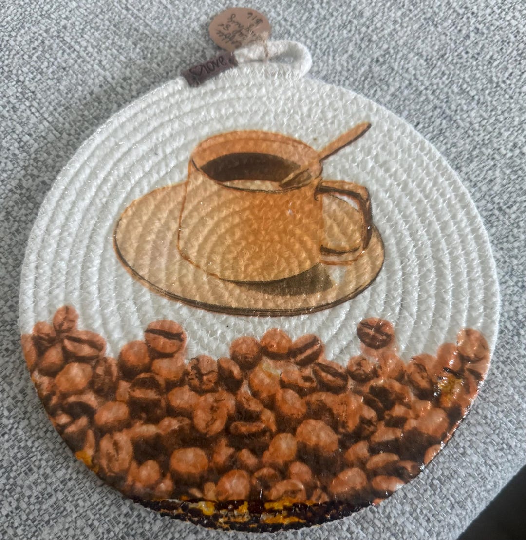 Coffee Coffee Beans Trivet Tablemat MUGRUG Coiled Cotton Clothesline 8 ...