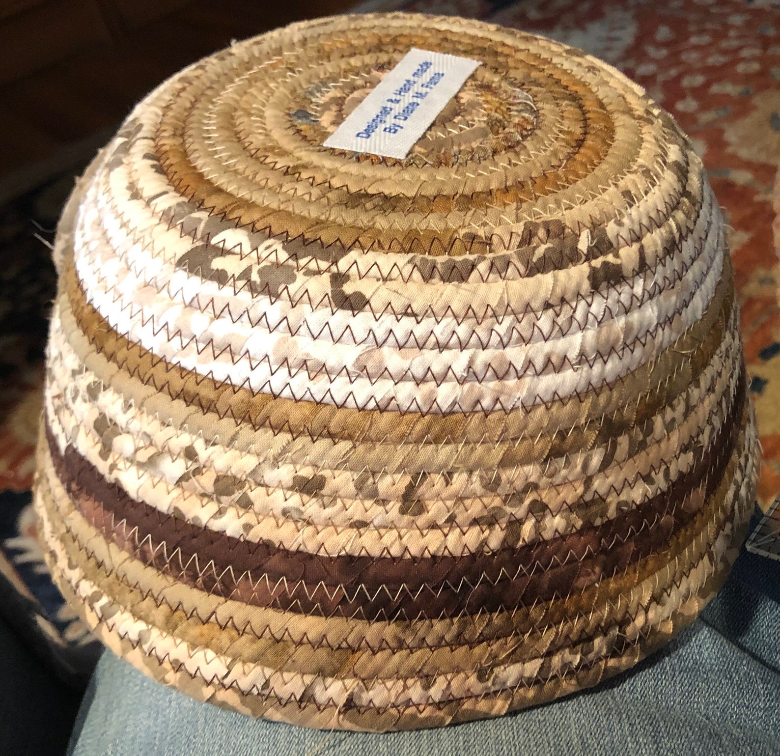 Large Round Sepia Toned Batiks Coiled Clothesline Basket | Etsy