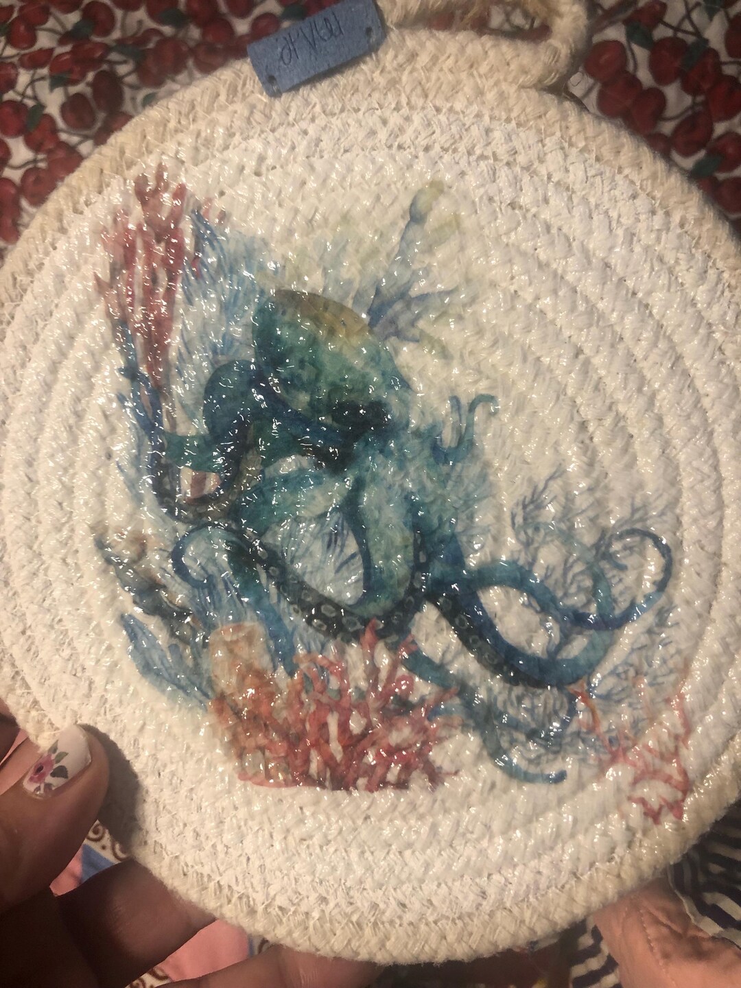 Great Teal Octopus Trivet Tablemat Coaster Placemat Candlemat Coiled ...