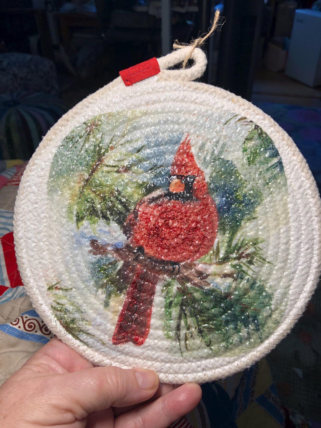 Red Cardinal Trivet Tablemat Coaster Placemat Candlemat Coiled Cotton ...