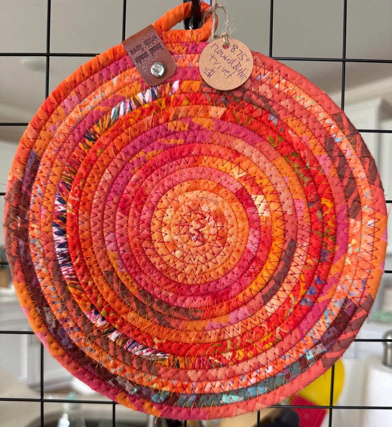 Autumn Oranges Batik Coiled Rope Trivet: Handmade Cotton Mug Rug (8.75 ...