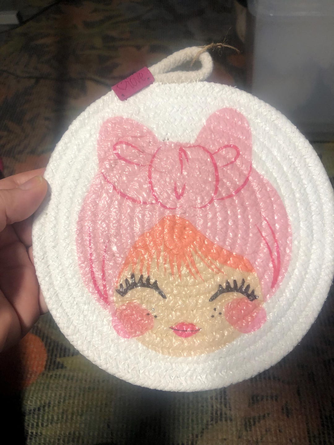 Pink Blushing Lady Trivet Tablemat Coaster Placemat Candlemat Coiled ...