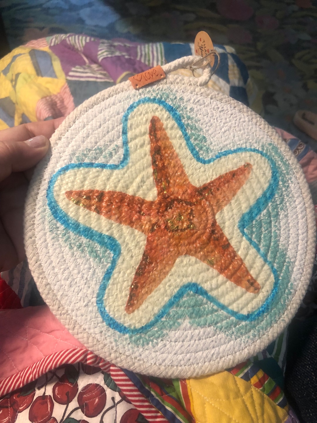 Starfish Trivet Tablemat Coaster Candlemat Coiled Cotton Clothesline 8 ...