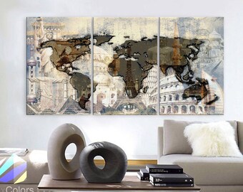 3 panel world map | Etsy