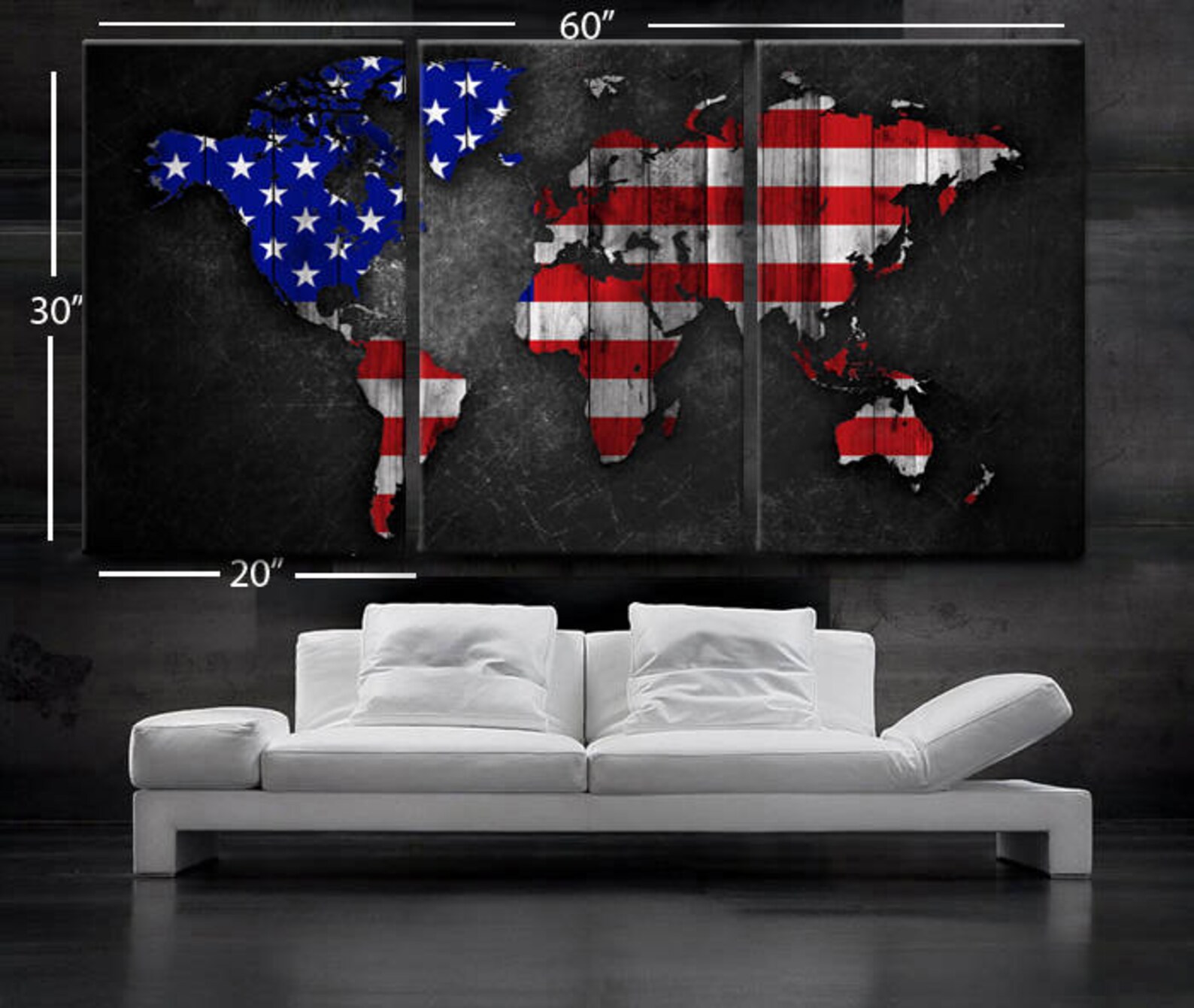 LARGE 30x 60 3 Panels Art Canvas Print Map World | Etsy