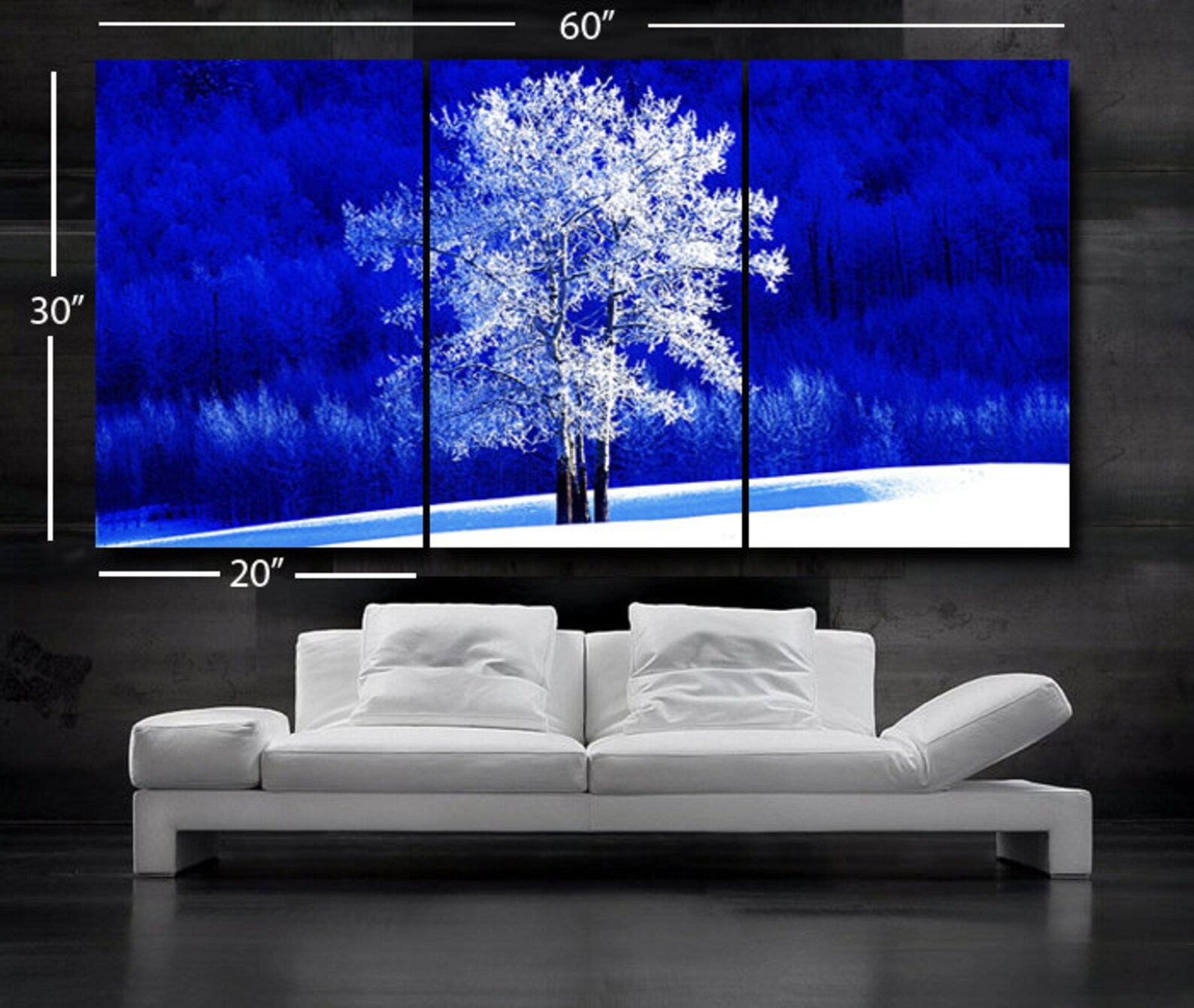 LARGE 30"x 60" 3 Panels Art Canvas Print Beautiful Nature Winter Tree ...