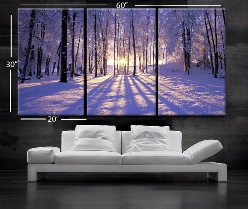 LARGE 30"x 60" 3 Panels Art Canvas Print Beautiful Sunset Winter Season ...