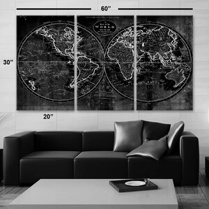LARGE 30x 60 3 Panels Art Canvas Print World Map Old Vintage Rustic ...