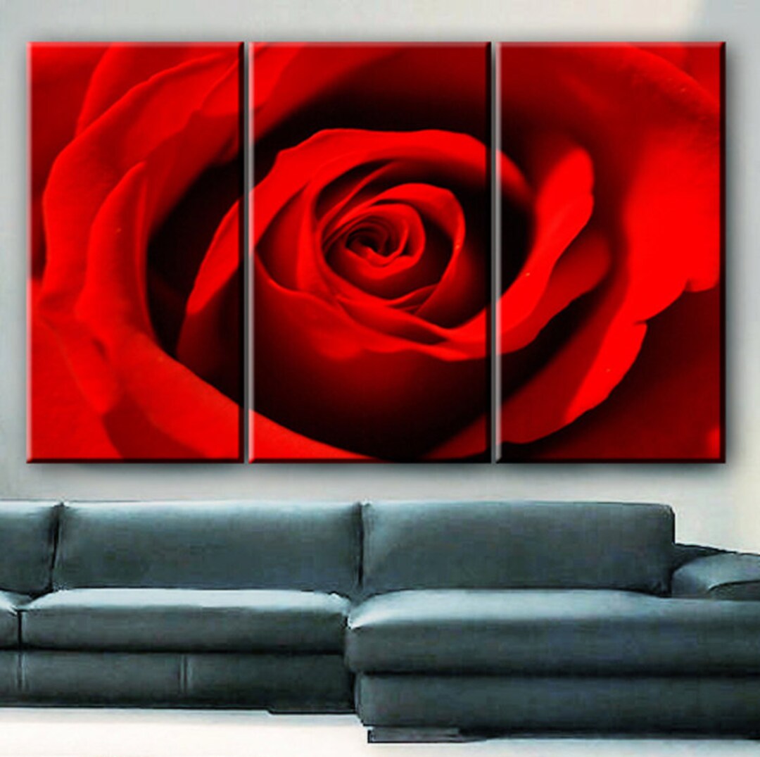 Huge 3 Panels Framed 1.5" Depth Art Canvas Print Red Rose Love Flower ...