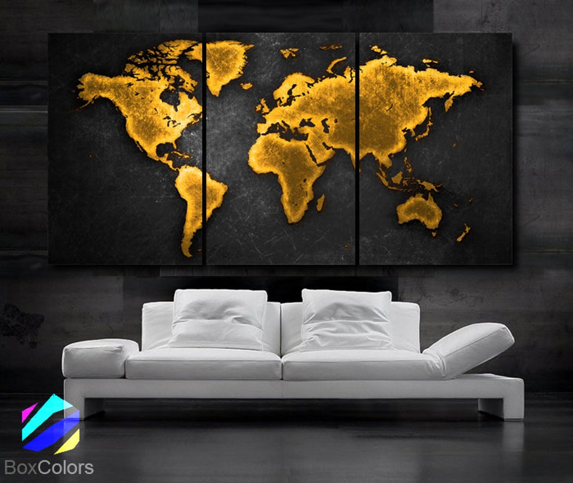 LARGE 30x 60 3 Panels Art Canvas Print World Map - Etsy