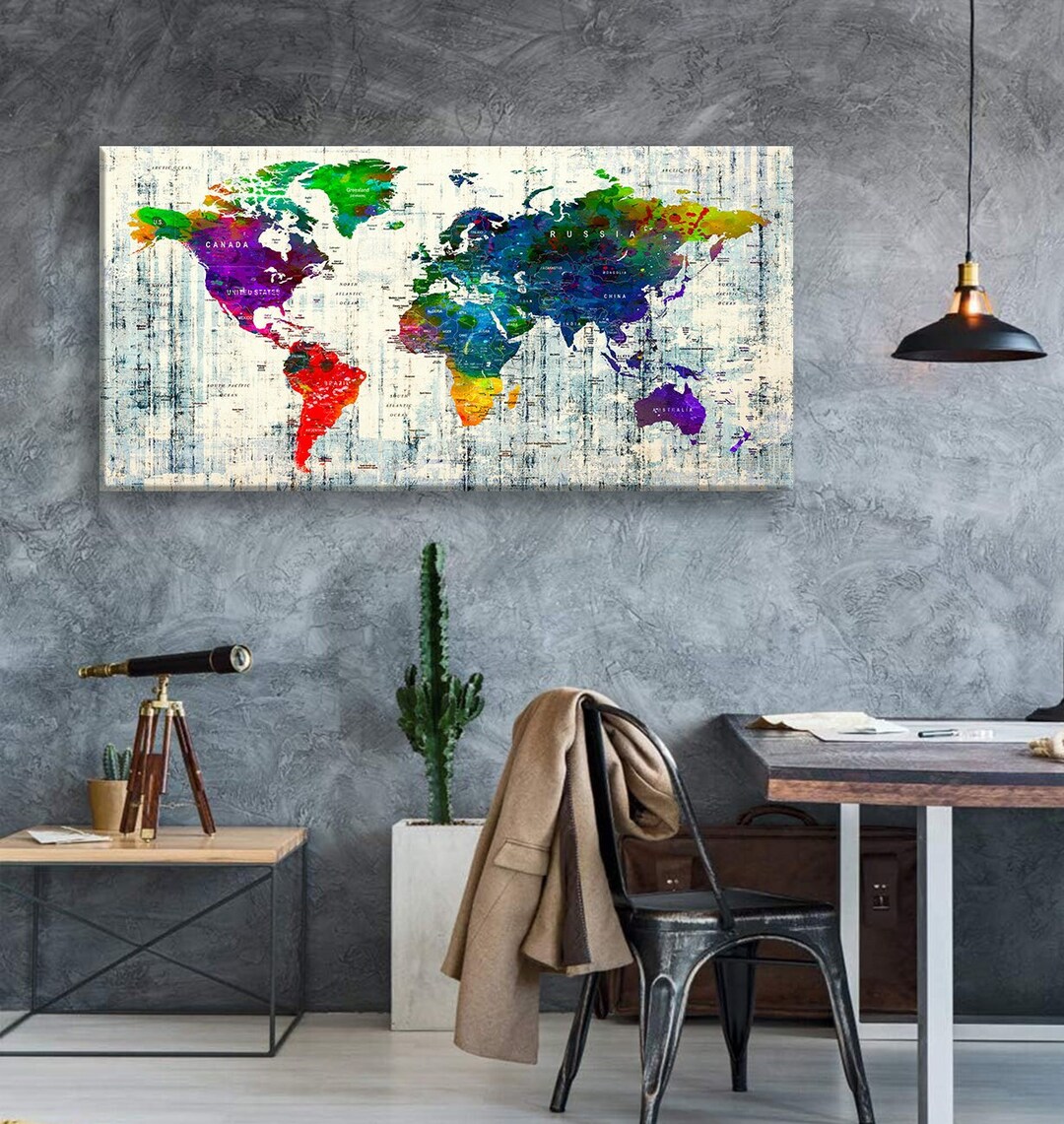 Art Canvas Print World Maps Travel Push Pin Choose the Size Wall Decor ...