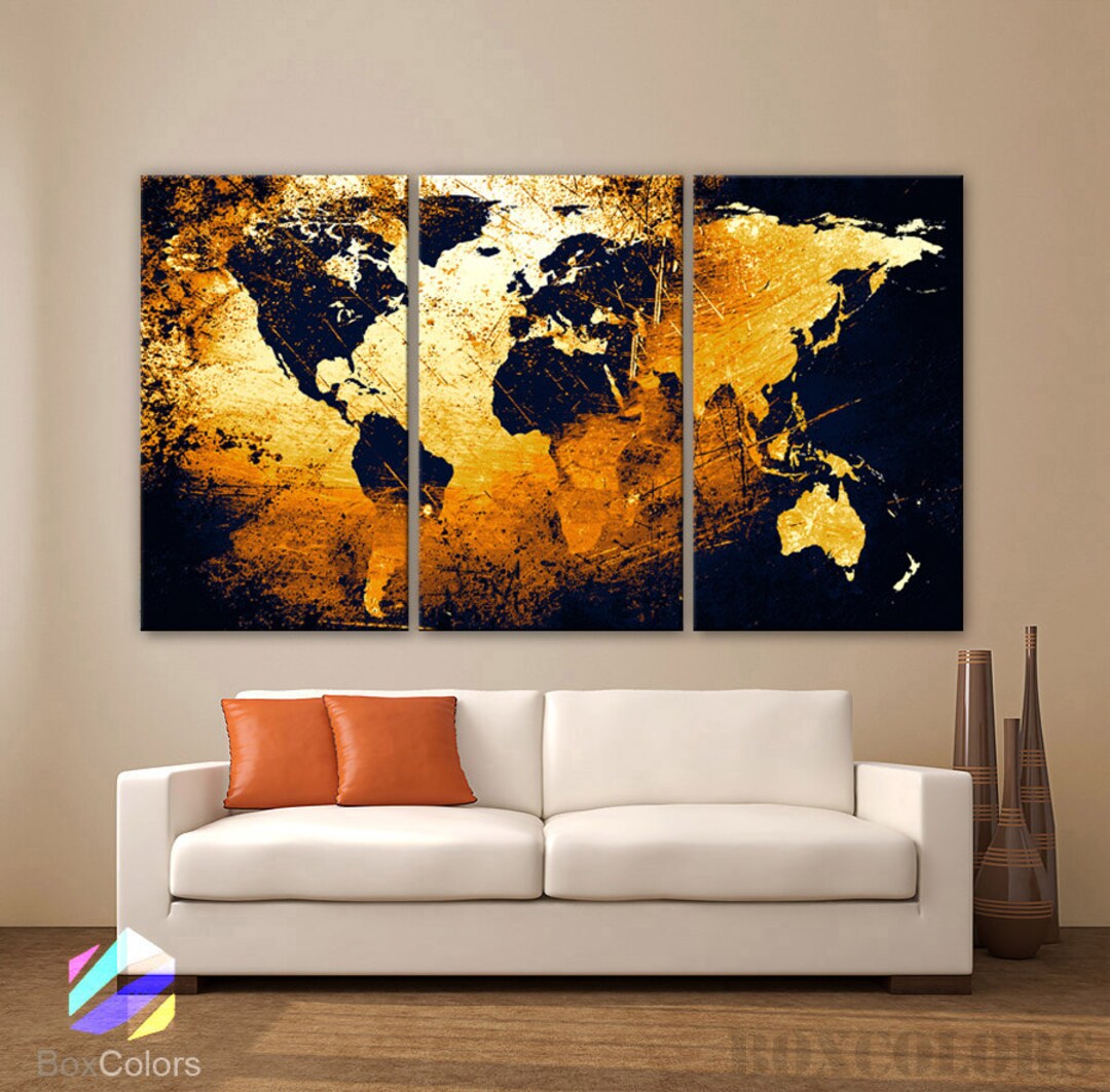 LARGE 30x 60 3 Panels Art Canvas Print World Map - Etsy