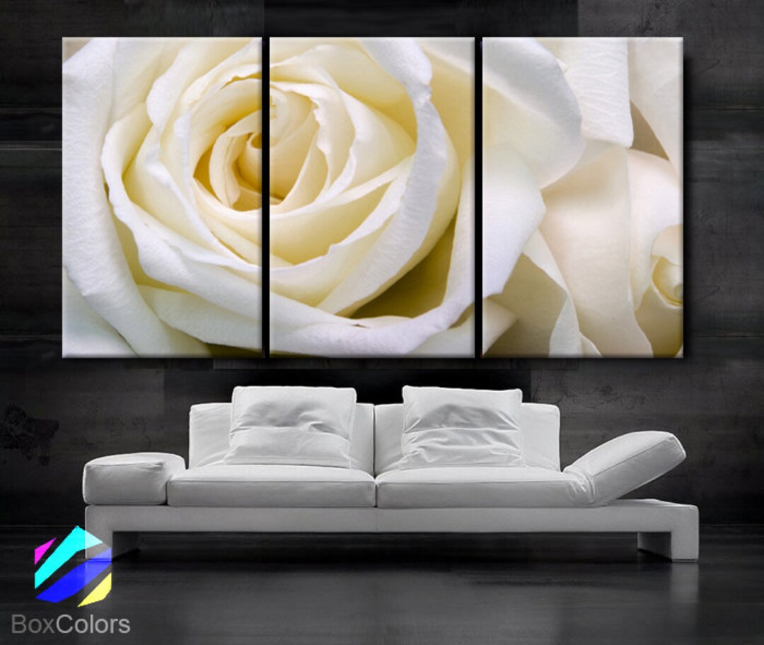 Huge 3 Panels Framed 1.5 Depth Art Canvas Print White Rose Love Flower ...