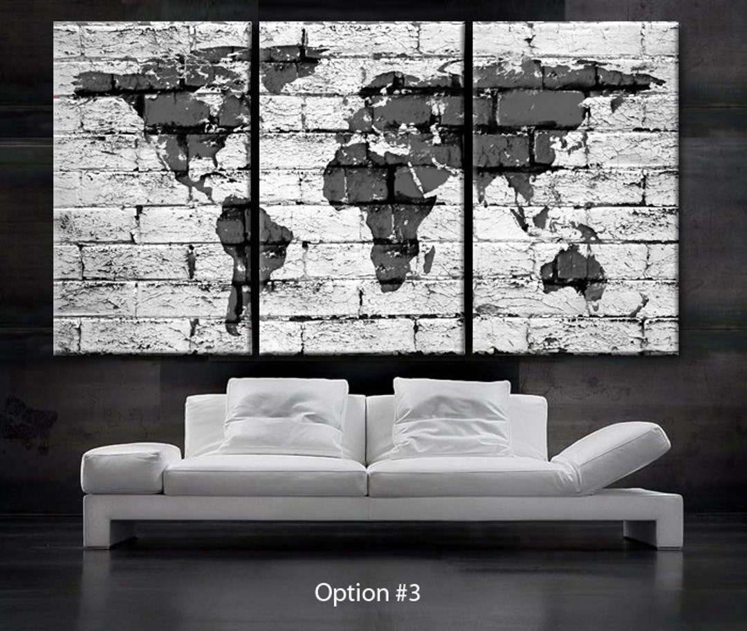 LARGE 30"x 60" 3 Panels Art Canvas Print Beautiful World Map Bricks ...
