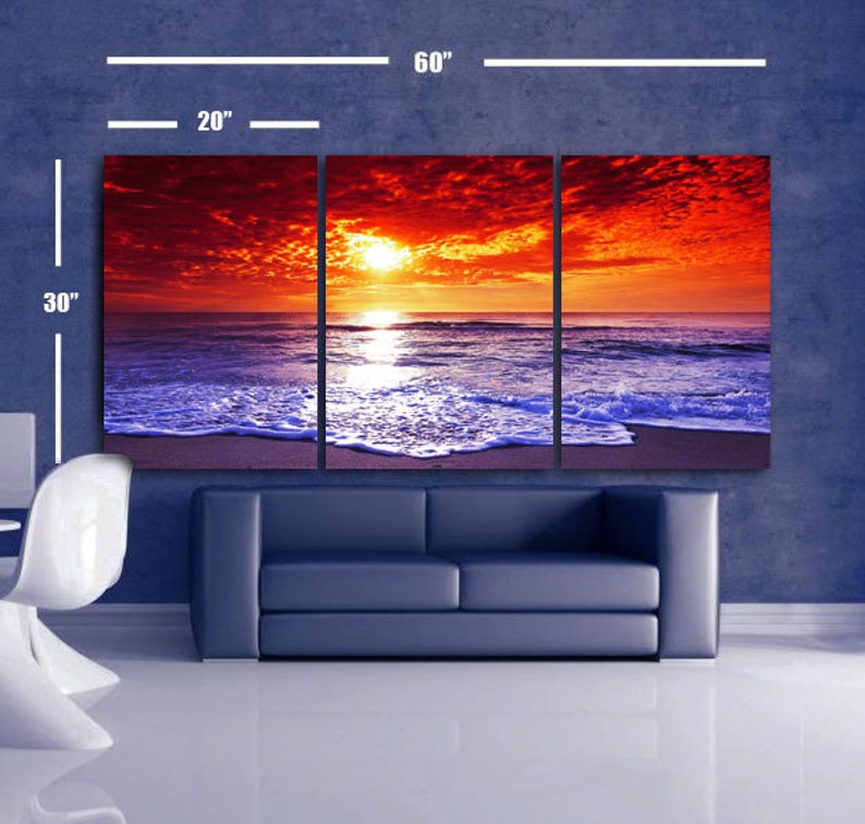 LARGE 30"x 60" 3 Panels Art Canvas Print Beach Sunset Wall (included ...