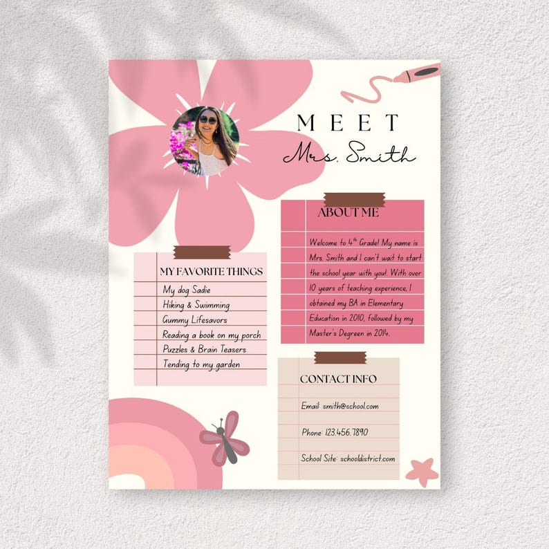 Editable Meet the Teacher Template Canva - Back to School Welcome Sheet ...